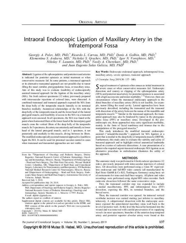 (PDF) Intraoral Endoscopic Ligation of Maxillary Artery in the ...