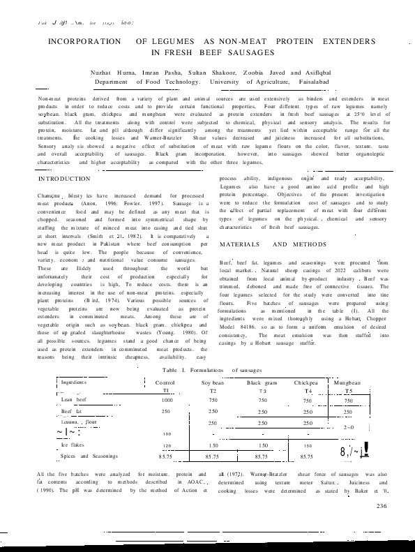 (PDF) Incorporation of legumes as non-meat protein extenders in fresh ...