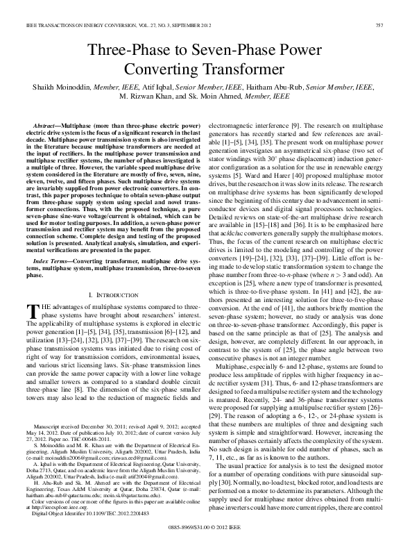 (PDF) Three-Phase to Seven-Phase Power Converting Transformer