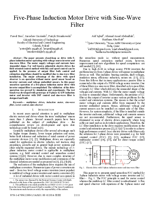 Pdf Five Phase Induction Motor Drive With Sine Wave Filter
