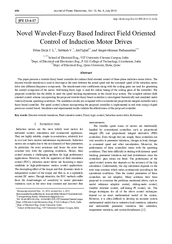 (PDF) Novel wavelet-fuzzy based indirect field oriented control of induction motor drives