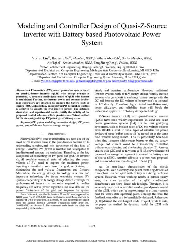 (PDF) Modeling and controller design of quasi-Z-Source inverter with battery based photovoltaic ...
