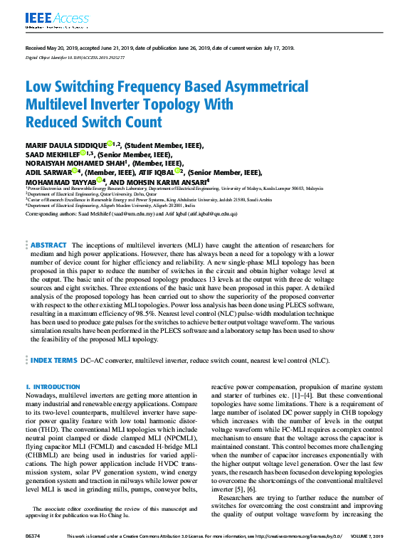 (PDF) Low Switching Frequency Based Asymmetrical Multilevel Inverter Topology With Reduced ...
