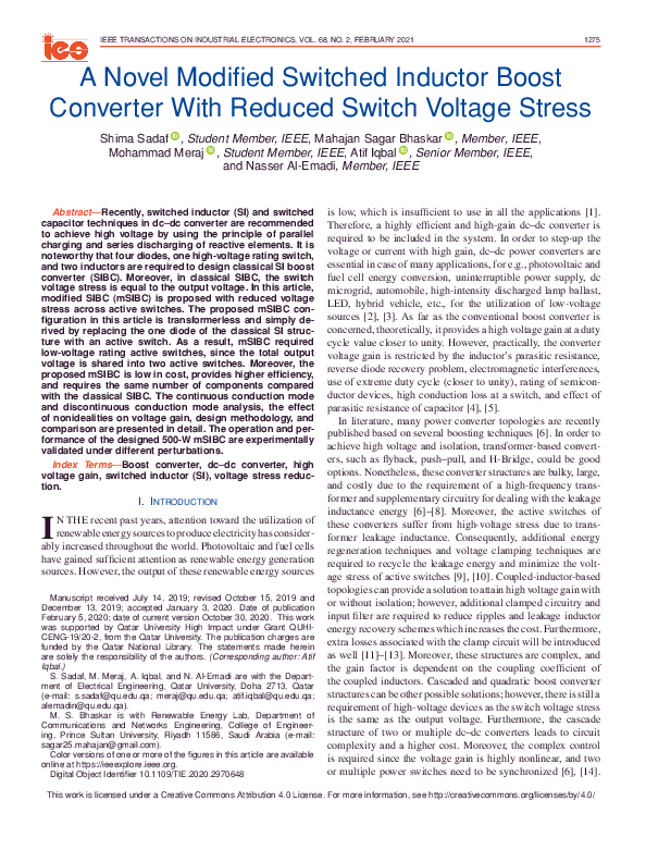 Pdf A Novel Modified Switched Inductor Boost Converter With Reduced Switch Voltage Stress