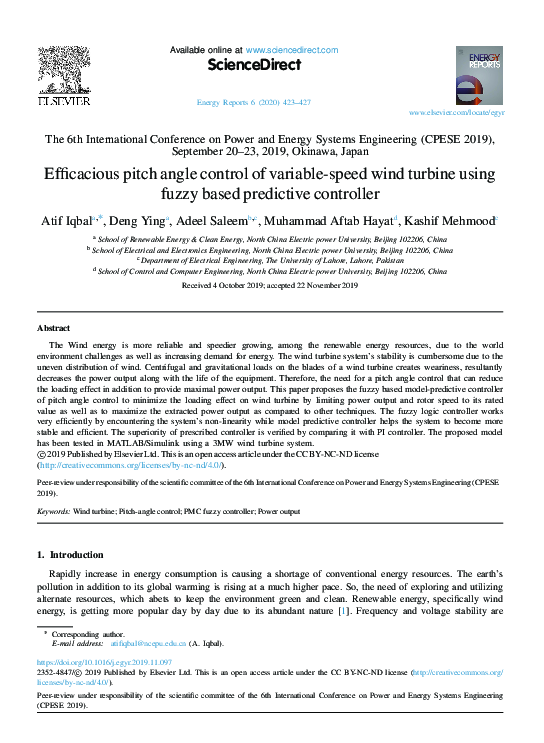 (PDF) Efficacious pitch angle control of variable-speed wind turbine using fuzzy based ...