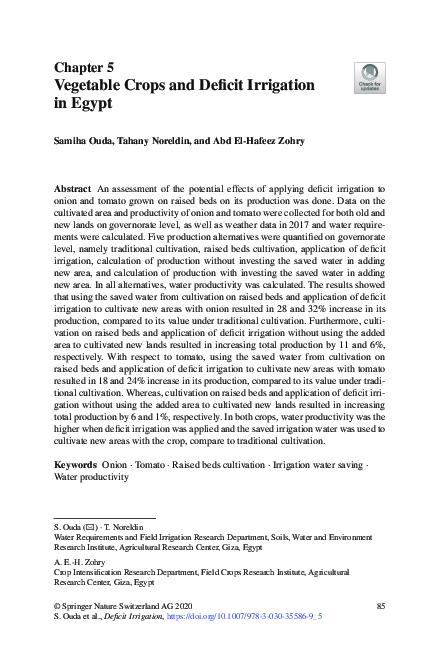 (PDF) Vegetable Crops and Deficit Irrigation in Egypt