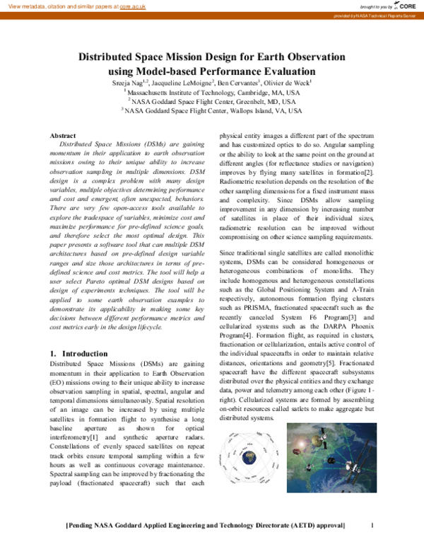 (PDF) Distributed Space Mission Design for Earth Observation Using ...