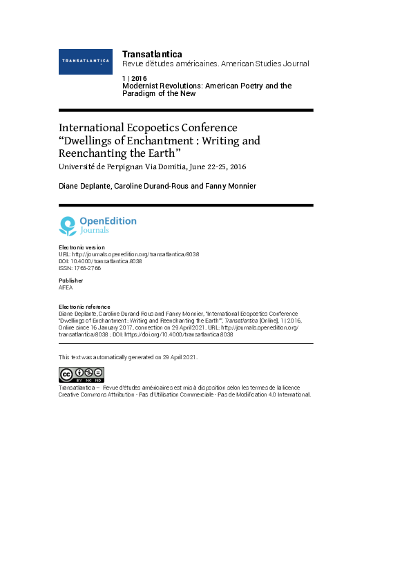 (PDF) International Ecopoetics Conference "Dwellings of Enchantment ...