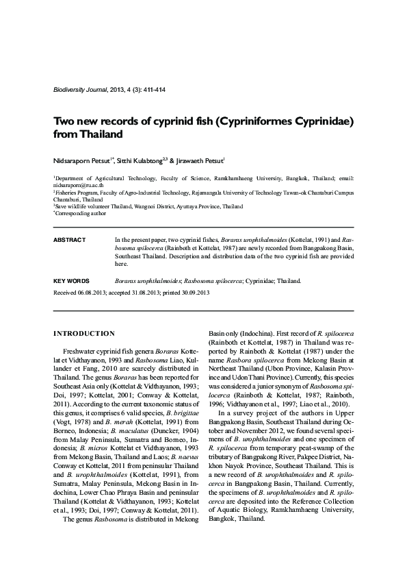 (PDF) Two new records of cyprinid fish (Cypriniformes Cyprinidae) from ...