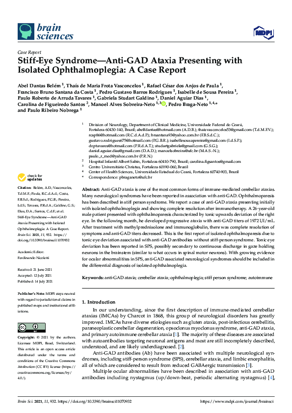 (PDF) Stiff-Eye Syndrome—Anti-GAD Ataxia Presenting with Isolated ...