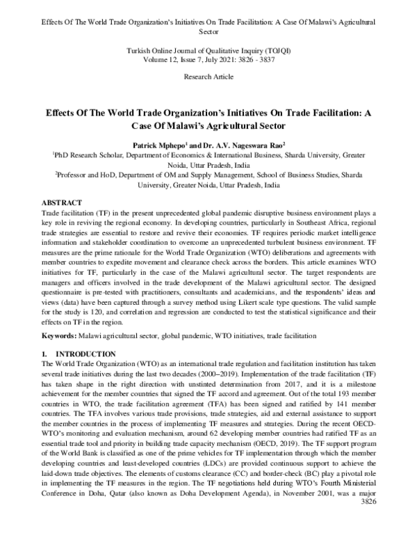 (PDF) Effects Of The World Trade Organization’s Initiatives On Trade ...