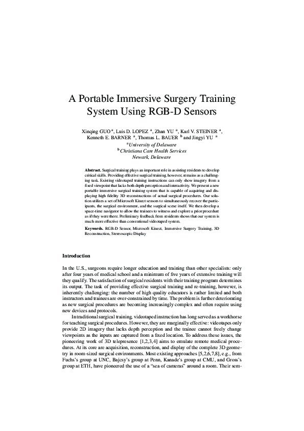 (PDF) A Portable Immersive Surgery Training System Using RGB-D Sensors