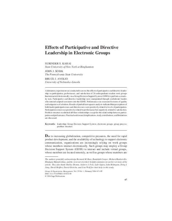 (PDF) Effects of Participative and Directive Leadership in Electronic ...