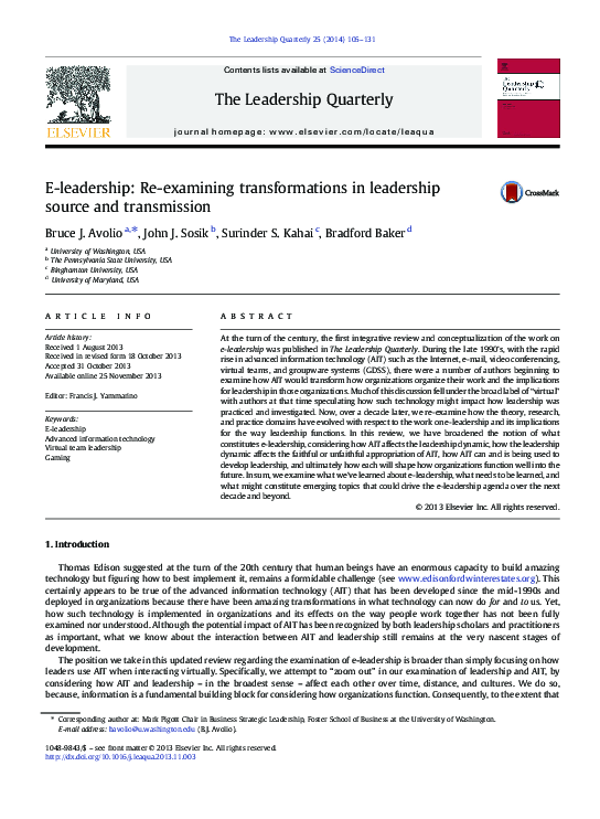 (PDF) E-leadership: Re-examining transformations in leadership source ...