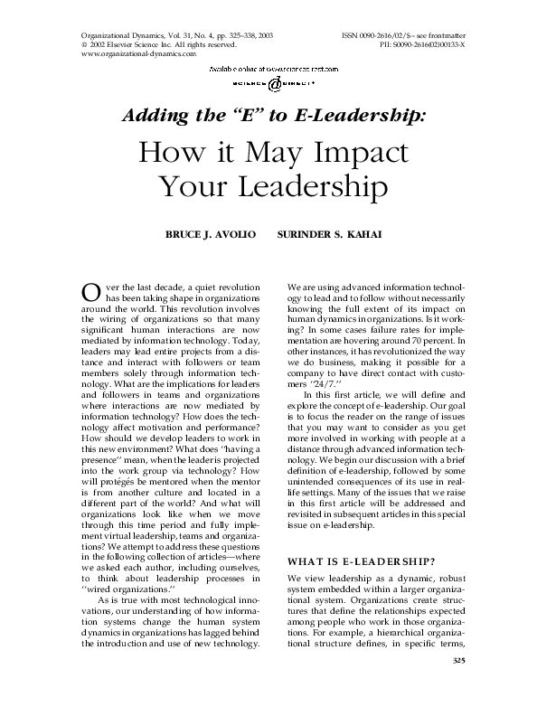 (PDF) Adding the “E” to E-Leadership