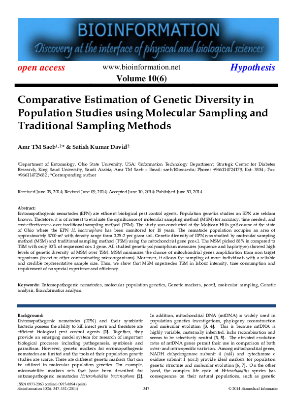 (PDF) Comparative Estimation of Genetic Diversity in Population Studies ...