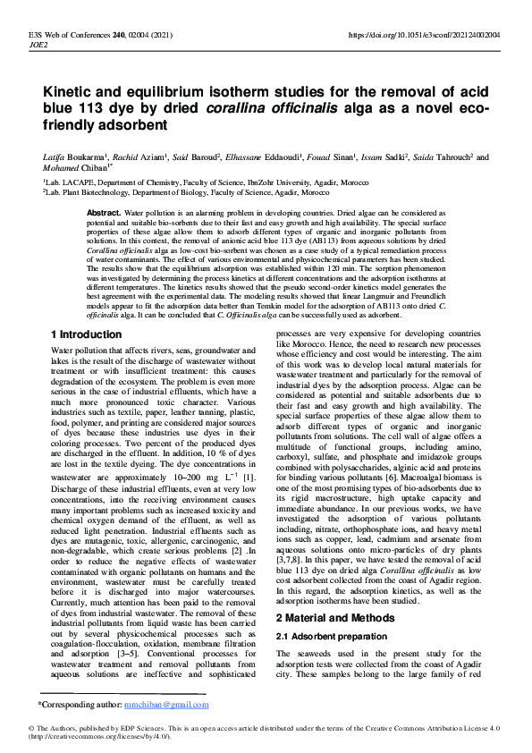 (PDF) Kinetic and equilibrium isotherm studies for the removal of acid ...
