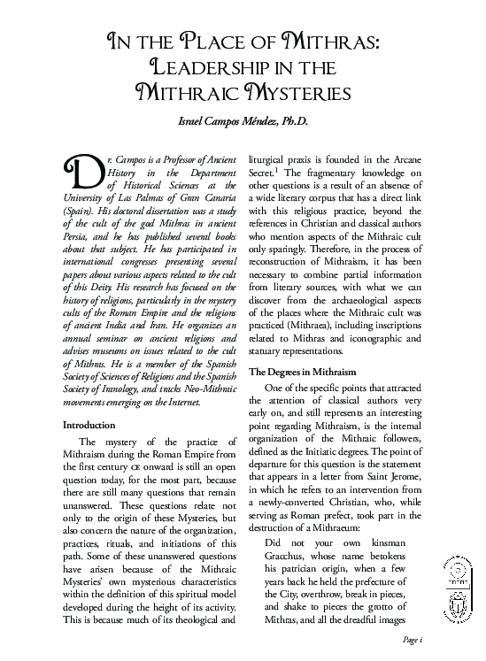 (PDF) In the Place of Mithras: Leadership in the Mithraic Mysteries