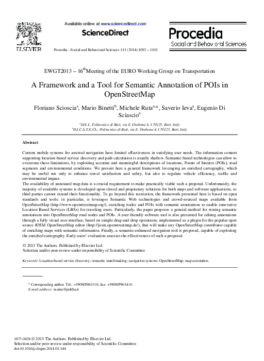 (PDF) A Framework and a Tool for Semantic Annotation of POIs in OpenStreetMap