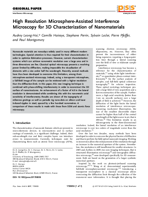 (PDF) High Resolution Microsphere-Assisted Interference Microscopy for ...