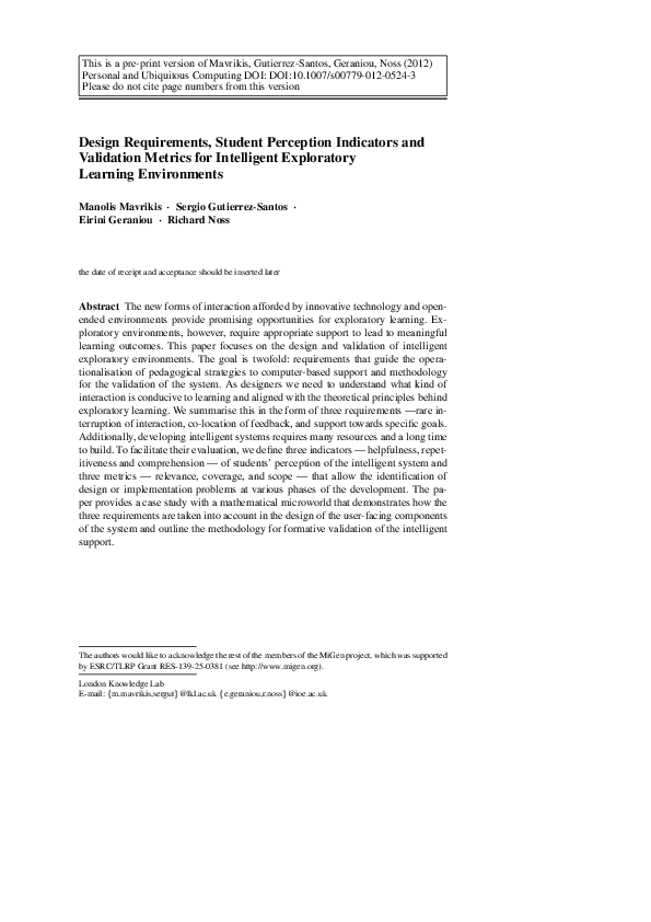 (PDF) Design requirements, student perception indicators and validation metrics for intelligent ...