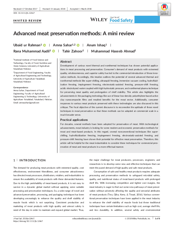 (PDF) Advanced meat preservation methods: A mini review