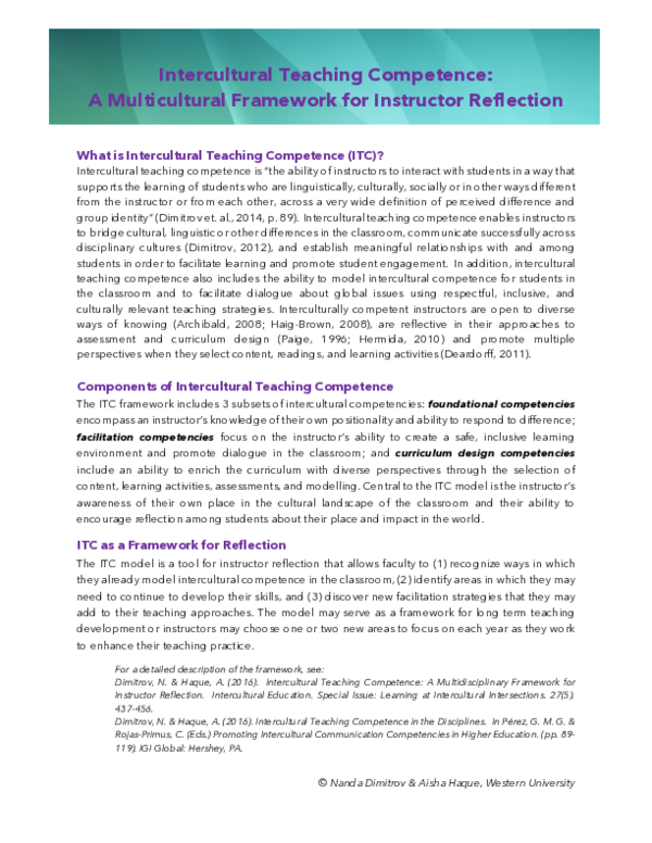 (PDF) Intercultural Teaching Competence: A Multicultural Framework for ...