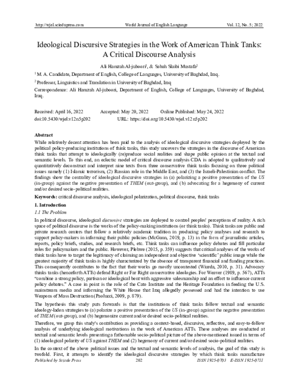 (PDF) Ideological Discursive Strategies in the Work of American Think ...