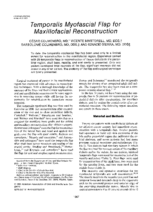 (PDF) Temporalis myofascial flap for maxillofacial reconstruction