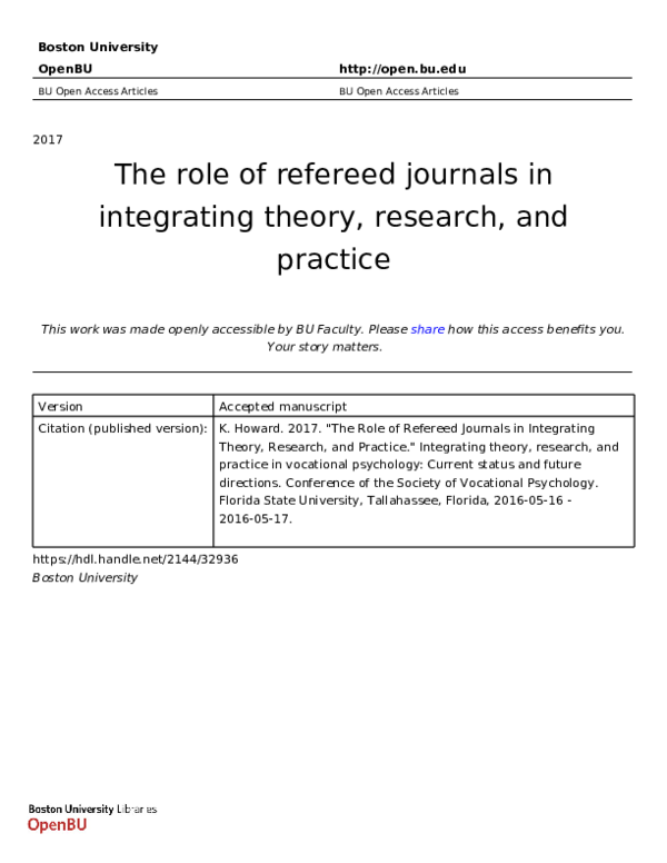 (PDF) The Role of Refereed Journals in Integrating Theory, Research ...