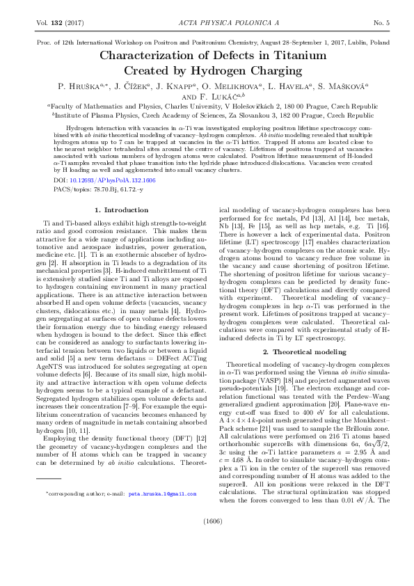 (PDF) Characterization of defects in titanium created by hydrogen charging