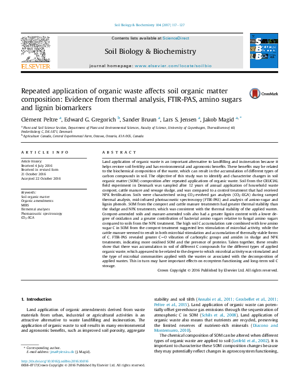 (PDF) Repeated application of organic waste affects soil organic matter composition: Evidence ...