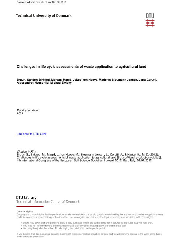(PDF) Challenges in life cycle assessments of waste application to ...