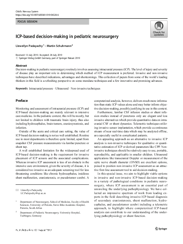 (PDF) ICP-based decision-making in pediatric neurosurgery