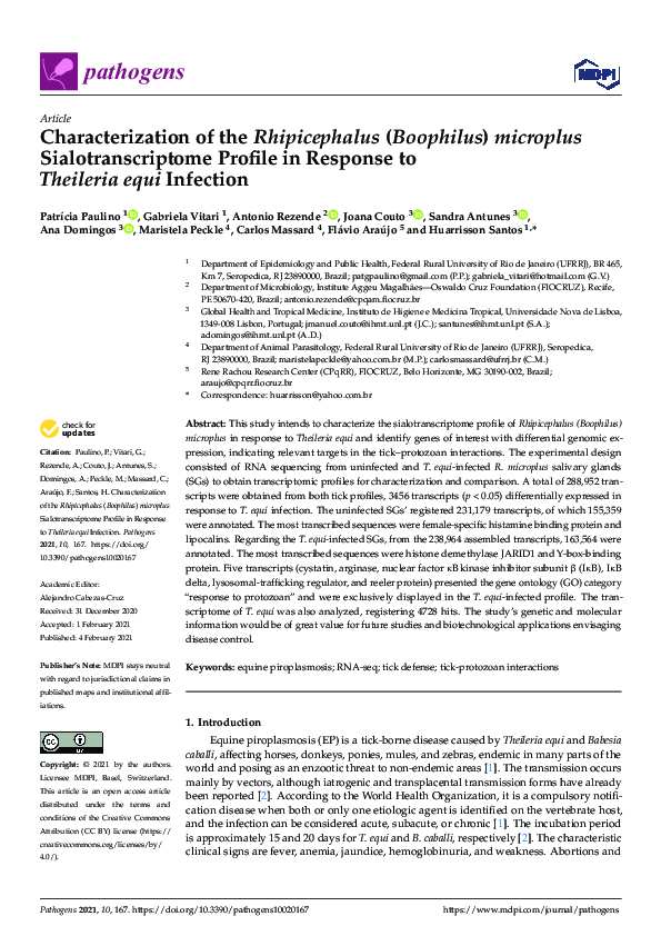 (PDF) Characterization of the Rhipicephalus (Boophilus) microplus Sialotranscriptome Profile in ...