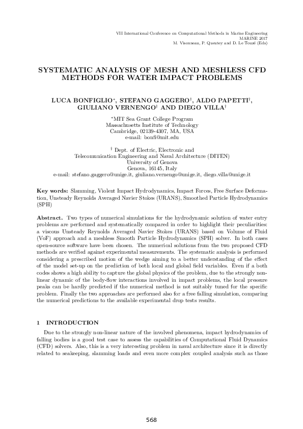 (PDF) Systematic Analysis of Mesh and Meshless CFD Methods for Water Impact Problems
