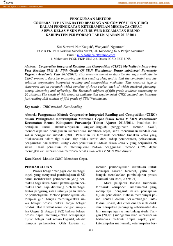 (PDF) Penggunaan Metode Cooperative Integrated Reading and Composition (Circ) Dalam Peningkatan ...