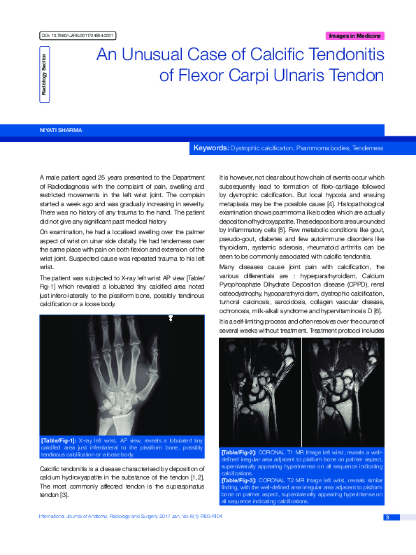 (PDF) An Unusual Case of Calcific Tendonitis of Flexor Carpi Ulnaris Tendon