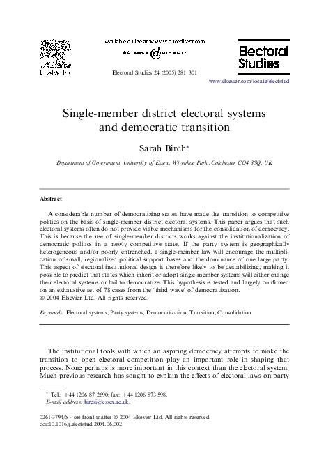 (PDF) Single-member district electoral systems and democratic transition