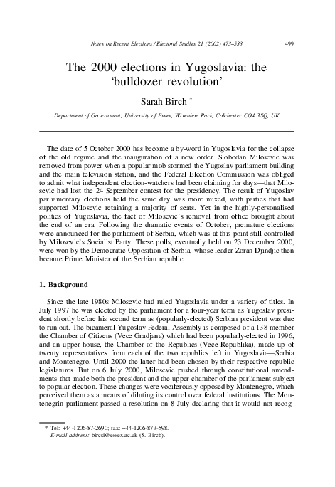 (PDF) The 2000 elections in Yugoslavia: the ‘bulldozer revolution’