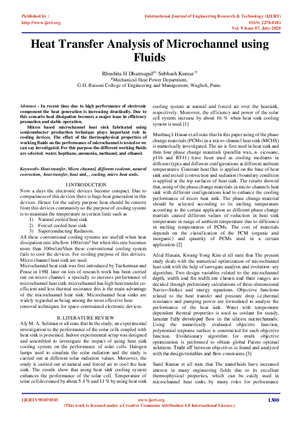 (PDF) Heat Transfer Analysis of Microchannel using Fluids