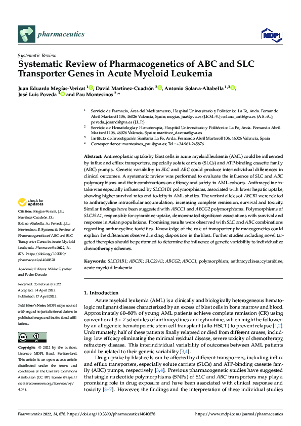 (PDF) Systematic Review of Pharmacogenetics of ABC and SLC Transporter ...