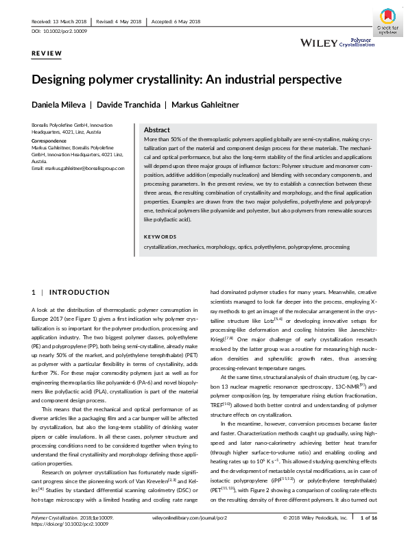(PDF) Designing polymer crystallinity: An industrial perspective