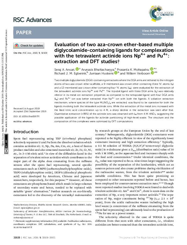 (PDF) Evaluation of two aza-crown ether-based multiple diglycolamide ...