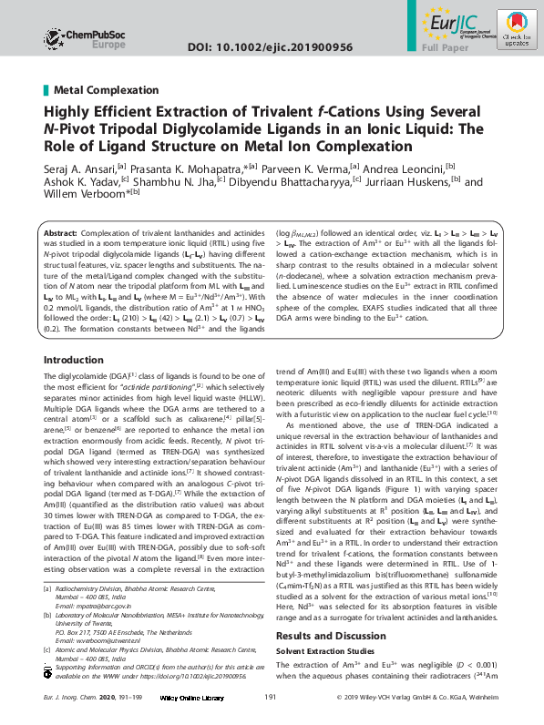 (PDF) Highly Efficient Extraction of Trivalent f -Cations Using Several ...