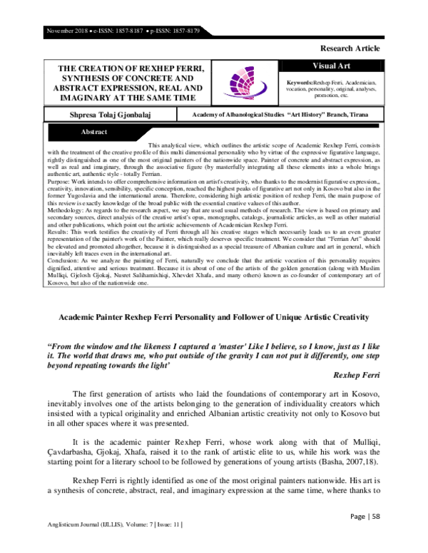 (PDF) The Creation of Rexhep Ferri, Synthesis of Concrete and Abstract ...