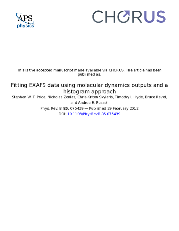 (PDF) Fitting EXAFS data using molecular dynamics outputs and a ...