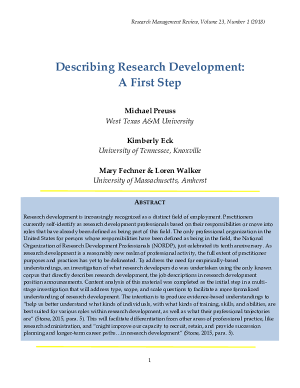 (PDF) Describing Research Development: A First Step