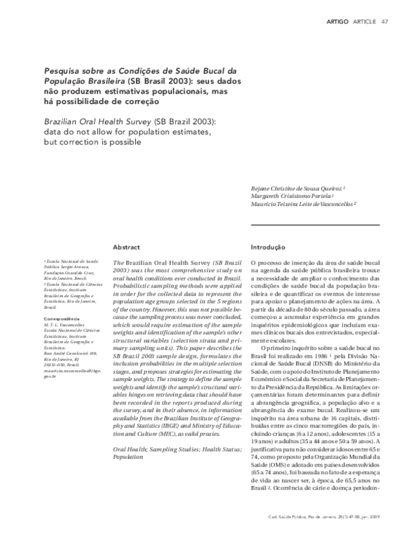(PDF) Pesquisa sobre as Condições de Saúde Bucal da População ...