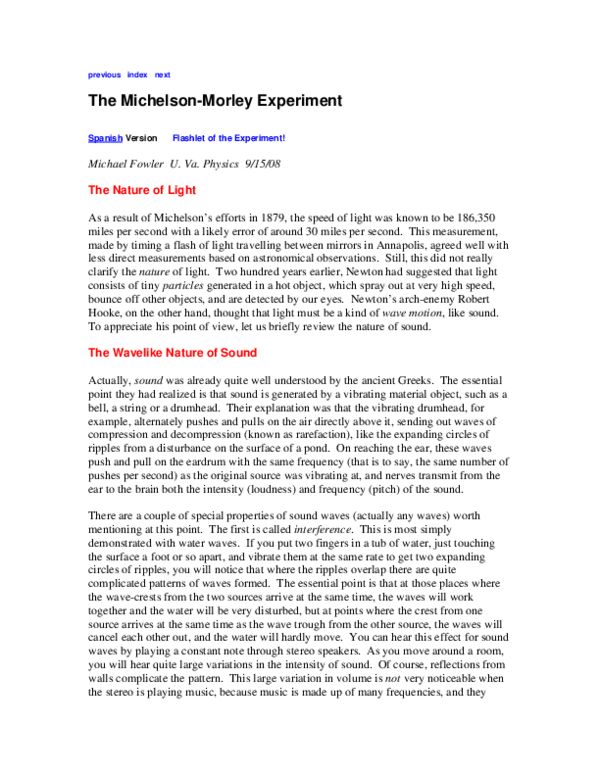 (PDF) The Michelson-Morley Experiment